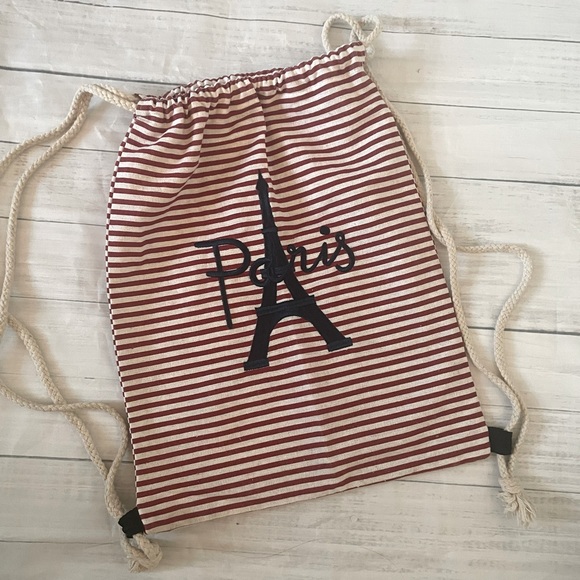 Bags | Straight From Paris Redwhite Striped Cinch Sackbag With Eiffel ...